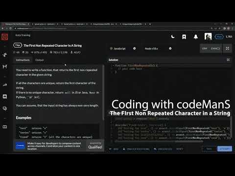 Codewars 7 kyu The First Non Repeated Character in a String Javascript - YouTube