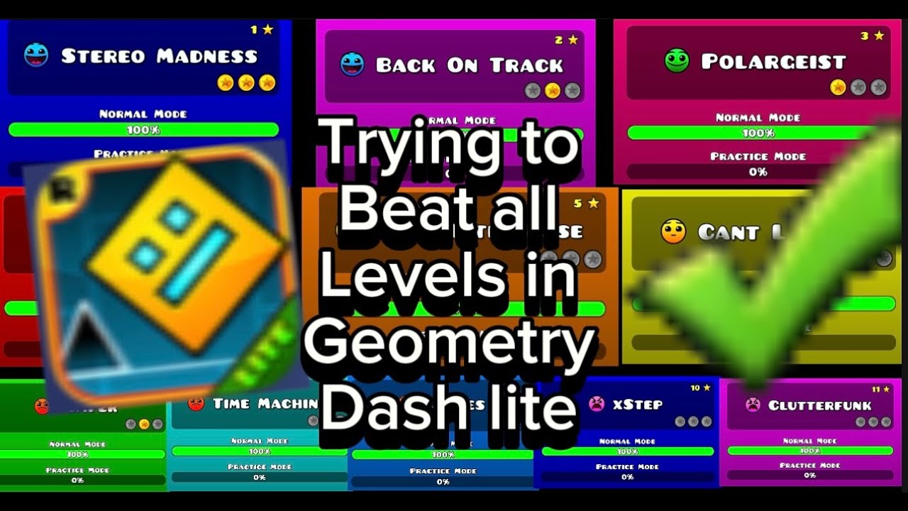 'Trying' to complete all levels in geometry dash lite... - YouTube