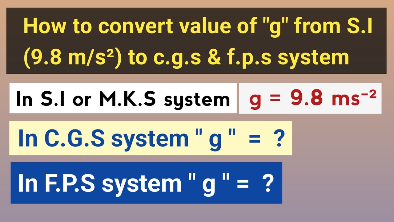 How to convert value of acceleration due to gravity g from si 9.8 ms-2 ...