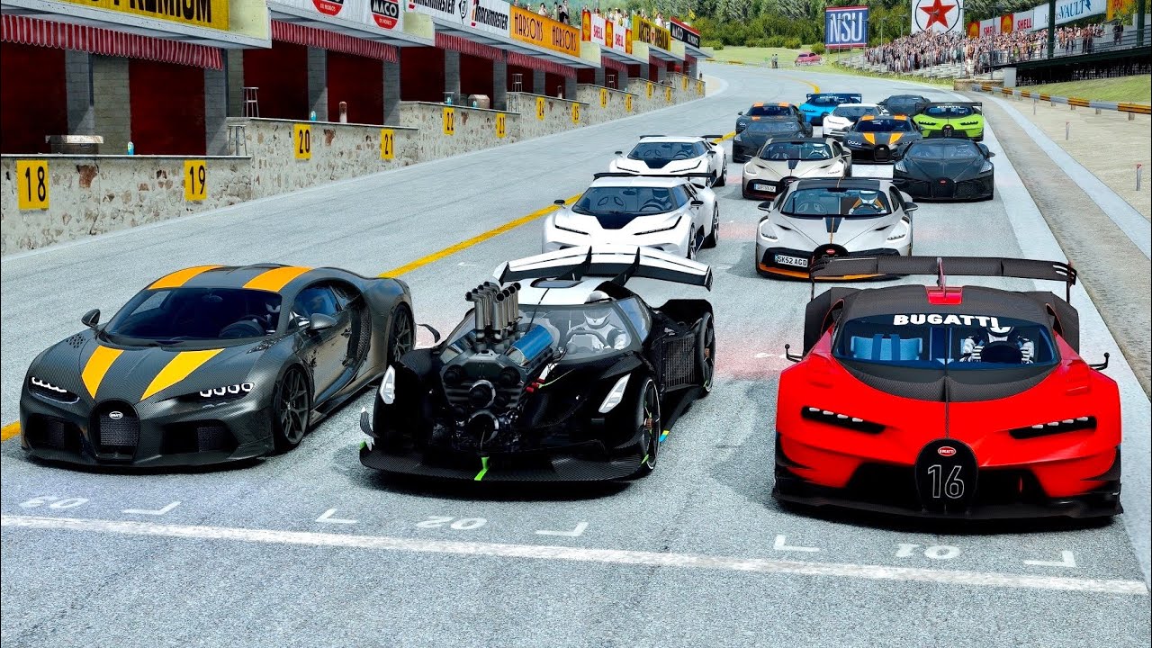 Koenigsegg Godzilla Dragster vs Bugatti Hypercars - Drag Race 20 KM ...