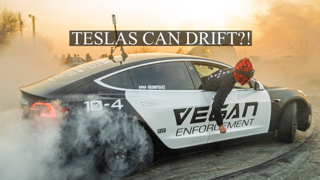 DRIFTING A TESLA AT A TAKEOVER CAR MEET - YouTube