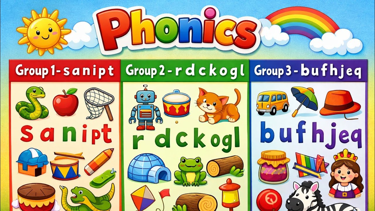Phonics Letter Groups | Learn Sounds A–Z | Group 1 to 4 for Kids - YouTube