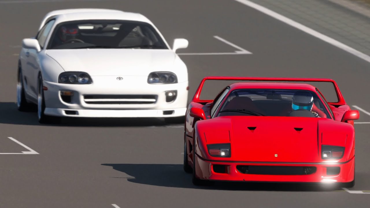 Ferrari F40 vs Toyota Supra MKIV at Nurburgring Nordschleife Track Day ...