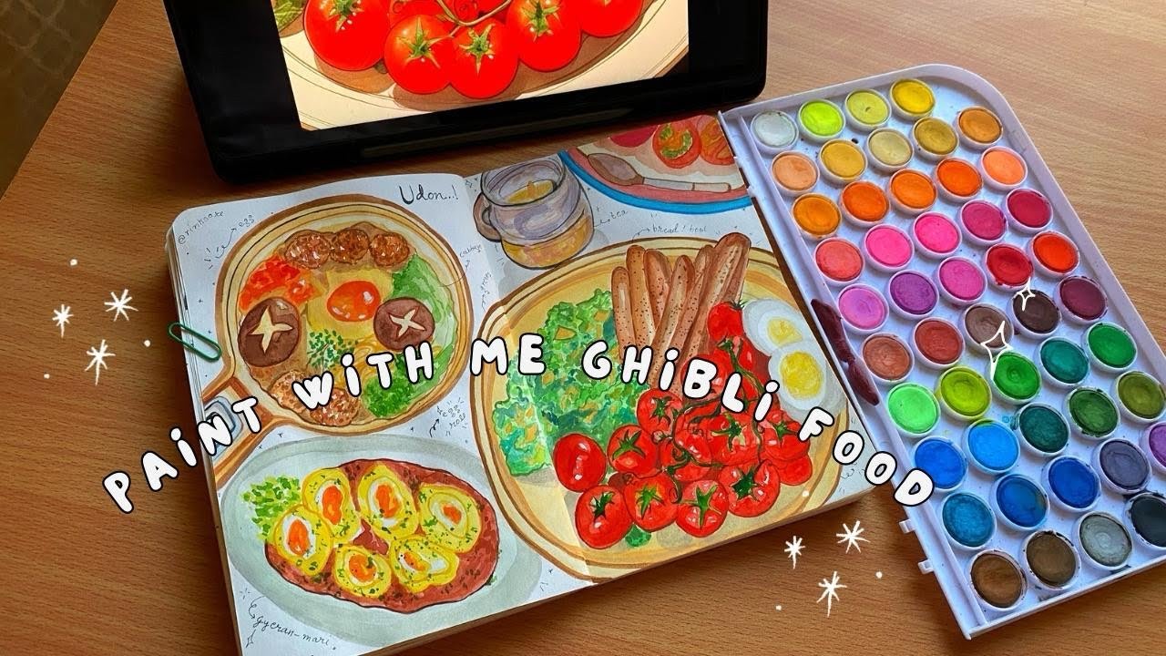 Cozy paint with me, cleaning + ghibli food illustration by using kokuyo ...