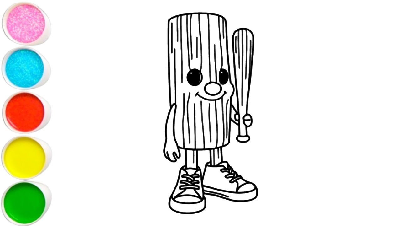 How to draw Tung Tung Sahur drawing painting colouring for kids and ...