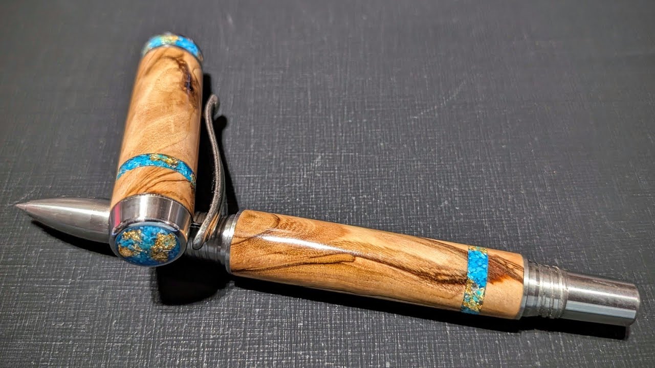 Gold and Turquoise Inlay for Bethlehem Olivewood Band-It Pen - YouTube
