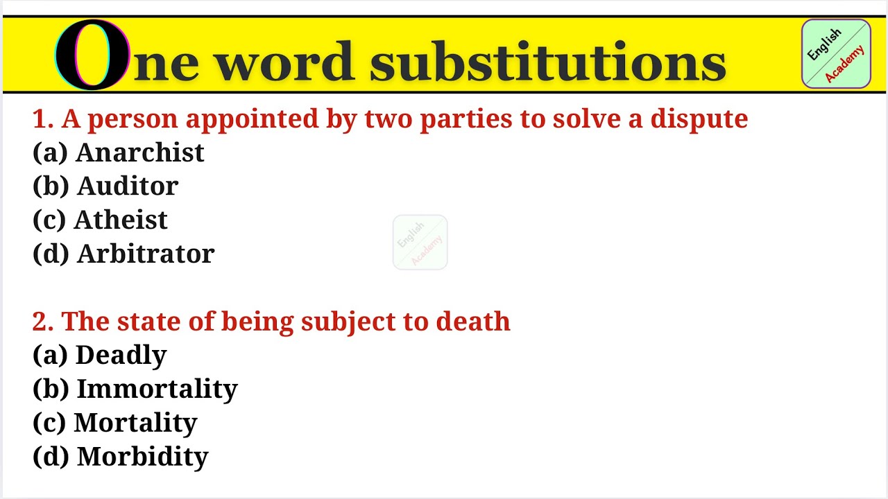 One word substitution set-12 #englishacademy for all competitive exams ...