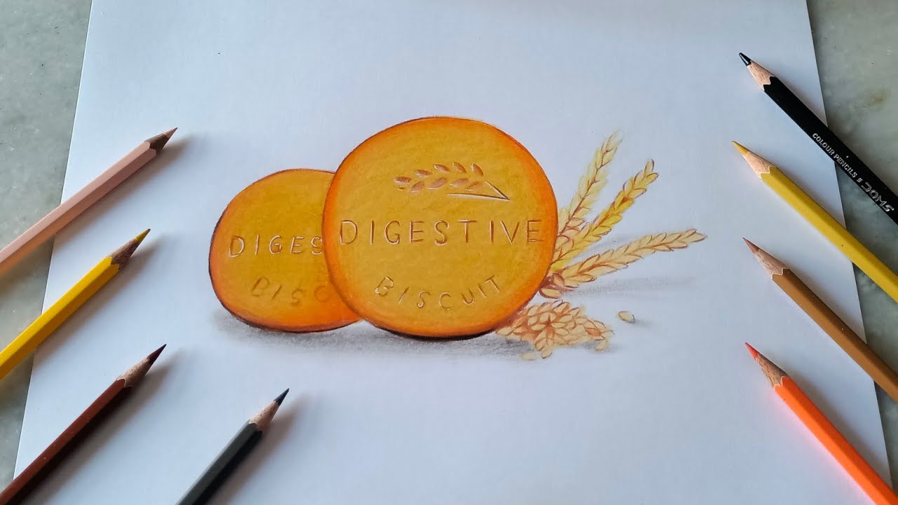 How to draw biscuits drawing | digestive biscuits drawing - YouTube