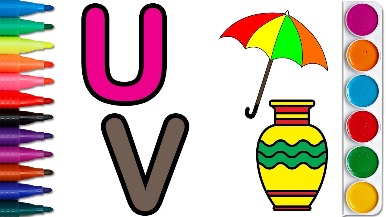 U for Umbrella, how to colour & paint, teach kids, Toddlers ABCD ...