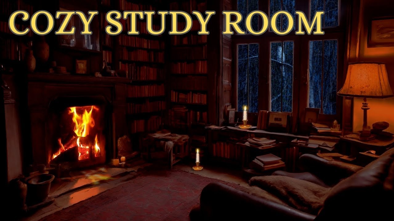 Relax and fall asleep to the gentle sound of rain and fireplace in a cozy study room. - YouTube