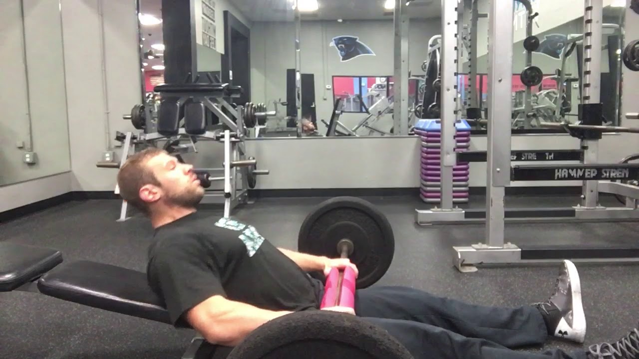 Decline bench barbell thrusts - YouTube
