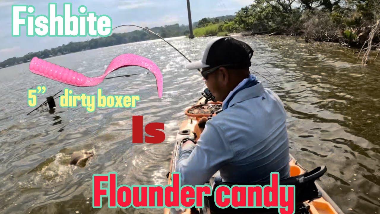 Crushing Summer Flounder on kayak using 5” curly tail Dirty Boxer from fishbite | weeks bay ...
