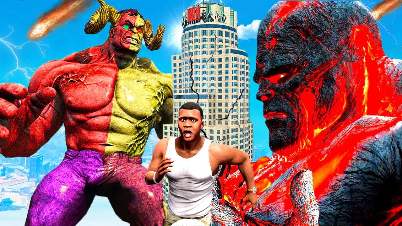 GIANT LAVA TITAN VS GOD HULK (GREEN HULK + RED HULK) IN GTA5 | GTA5 ...
