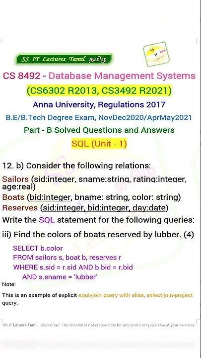 DBMS SQL Query Anna University Important Solved Question #shorts #annauniversity # ...