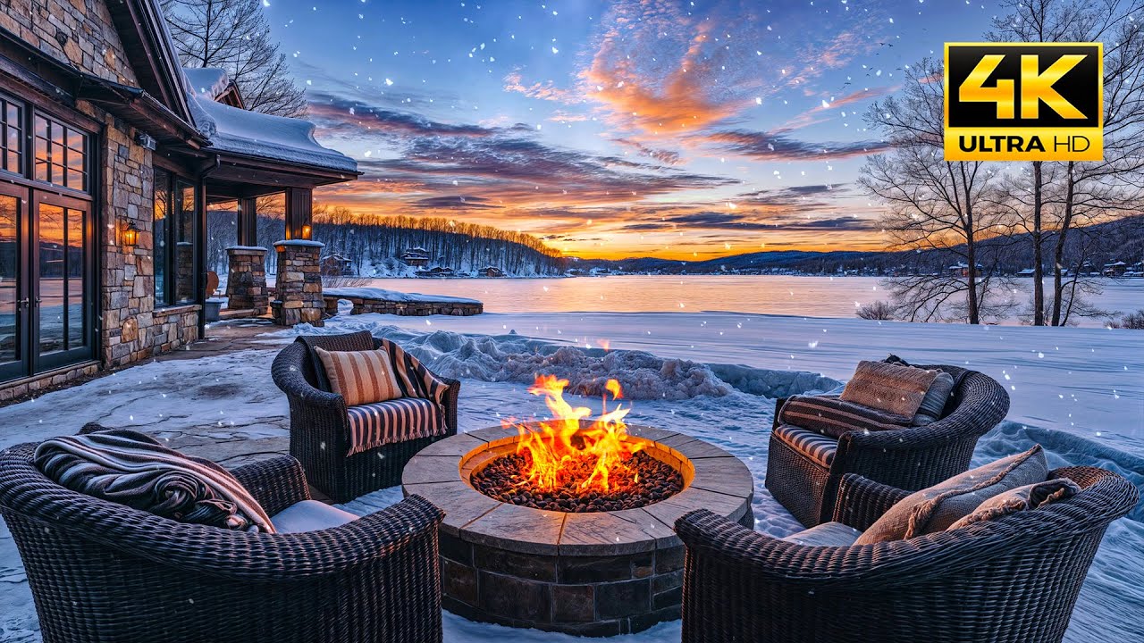 Winter Lakeside Ambience 4K UHD: Relaxing Nature Sounds. Serene ...