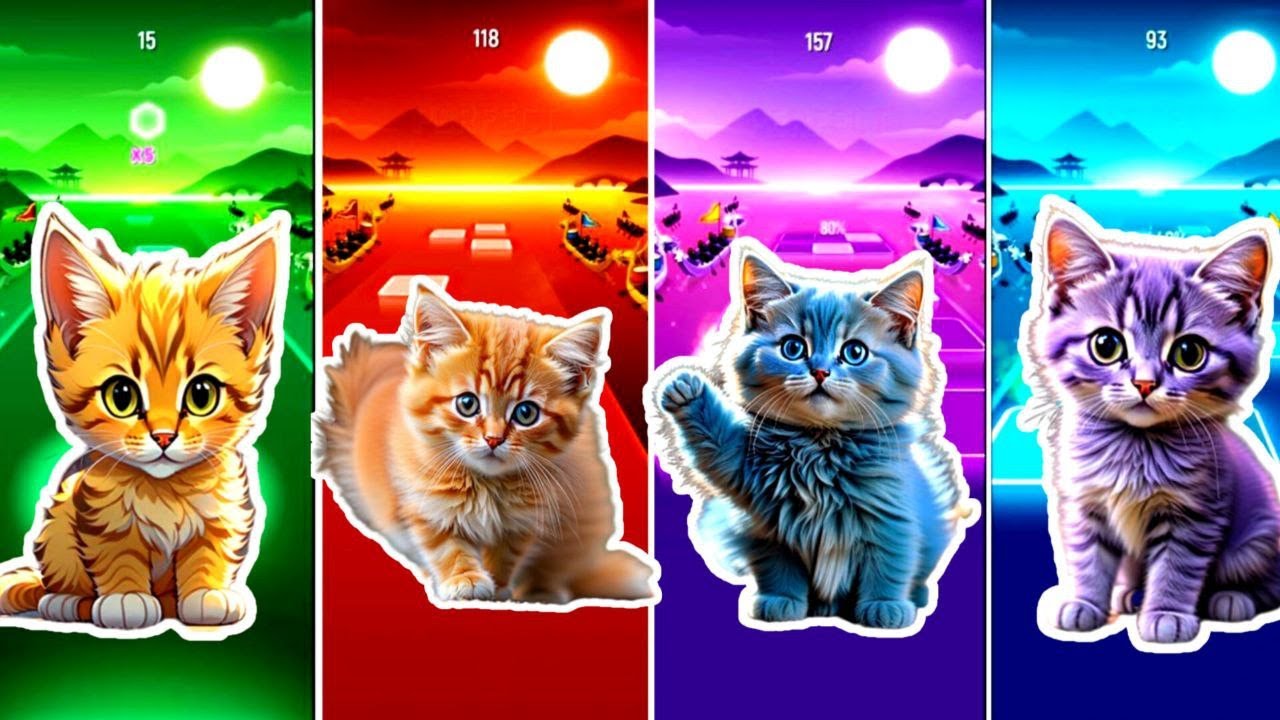 Tip Top Tiles Hop! Cute kittens red, blue, lilac! - YouTube