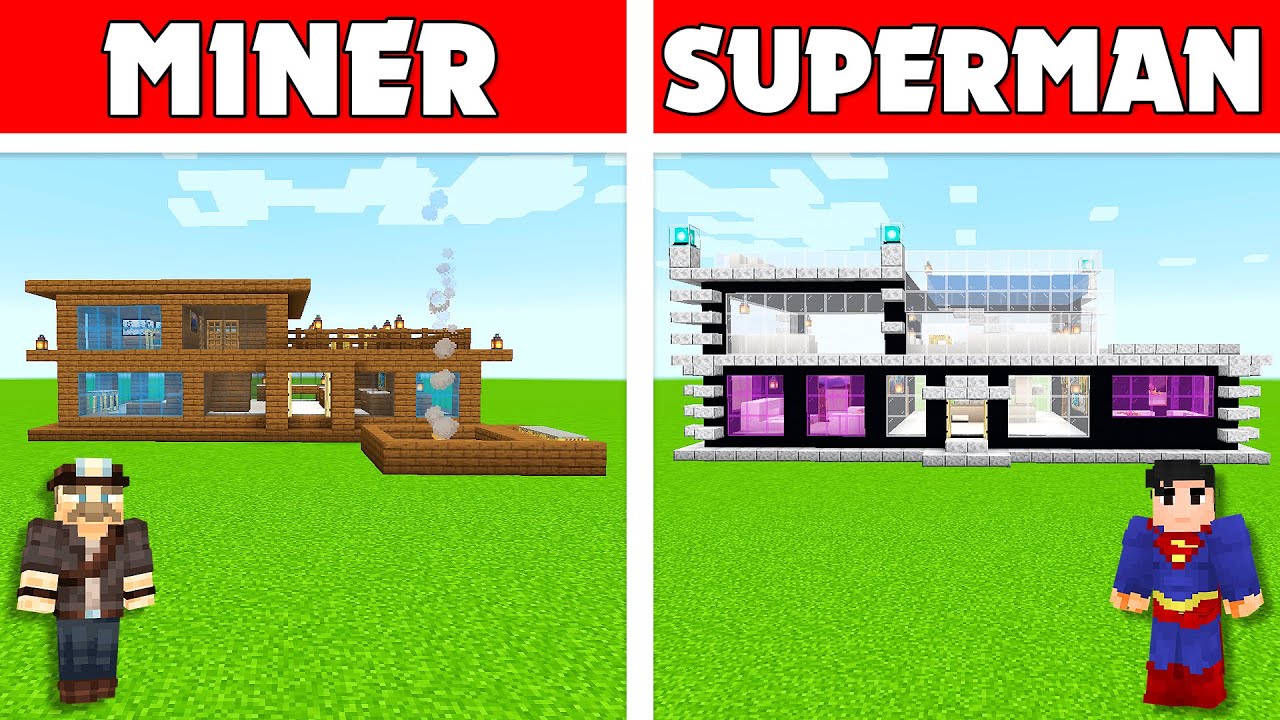 Minecraft Battle MINER vs SUPERMAN: MODERN HOTEL BUILD CHALLENGE ...