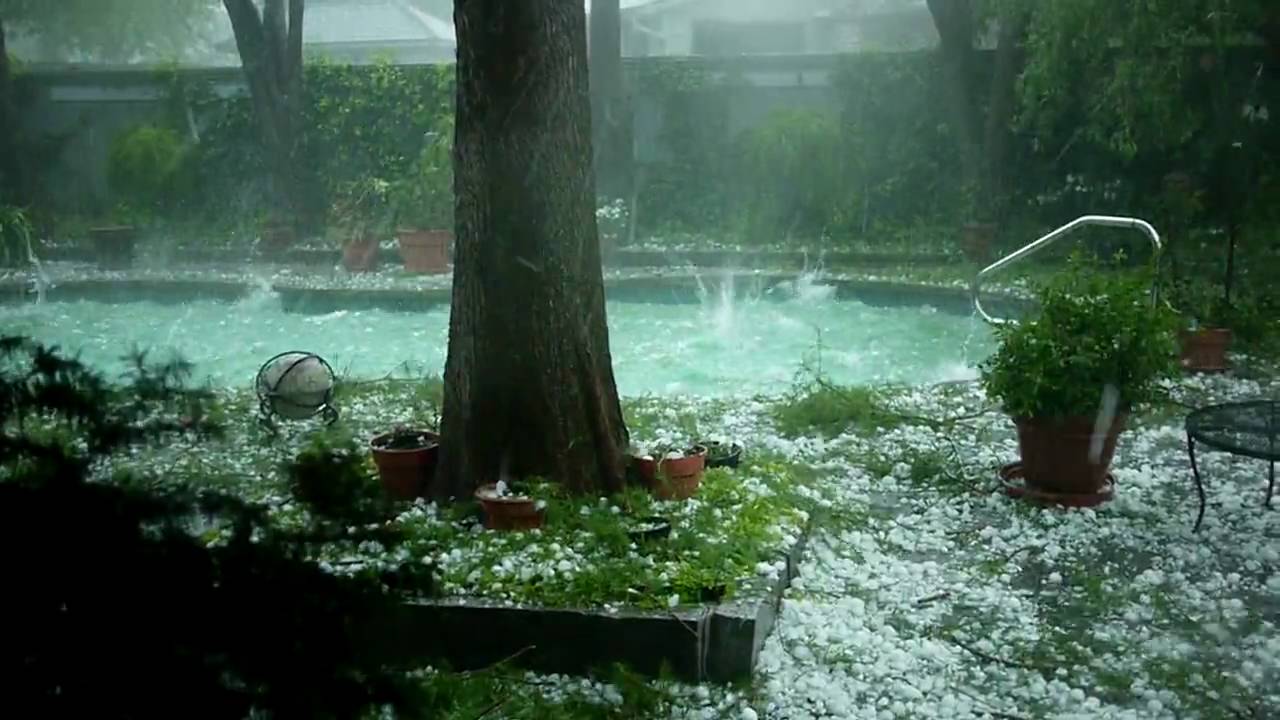 Large hail hitting pool 5/16/10 NW Oklahoma City - YouTube