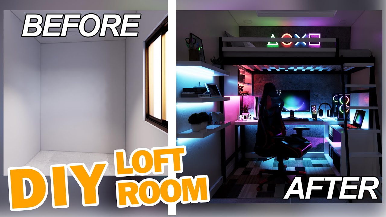 LOFT BEDROOM DESIGN - Tiny Room Makeover with Loft Bed and Gaming Area ...
