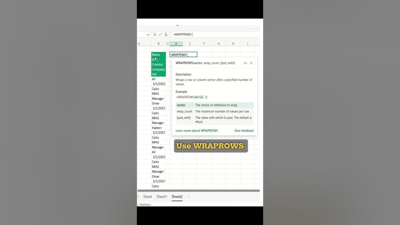 WRAPROWS Function In Excel | Arrange data Easly #microsoftoffice #excel #shorts - YouTube