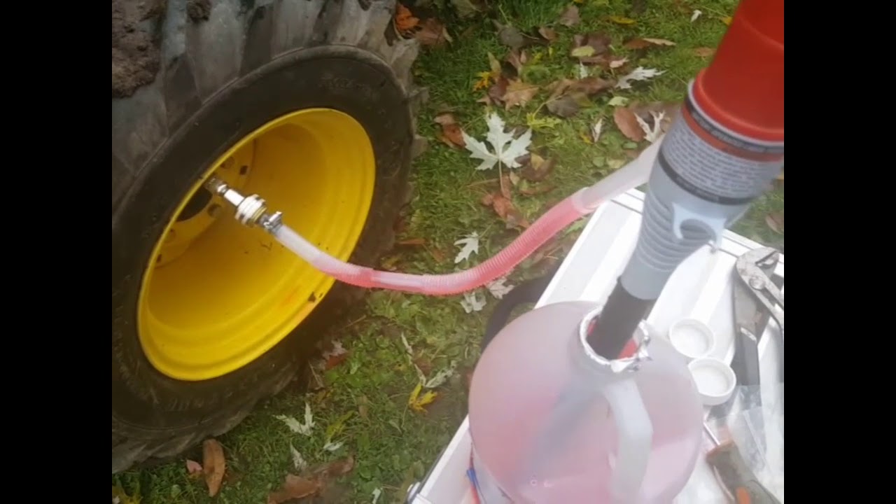 Loading Liquid Ballast to Rear Tires - John Deere 425, 445, 455, X ...