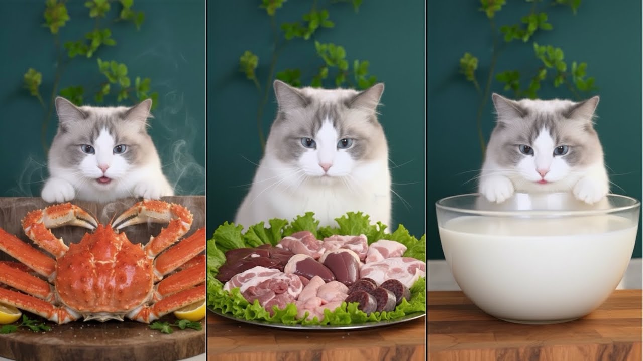 ASMR CAT MUKBANG | Cat Eating Food Funny Video Tries KING CRAB, Pork ...