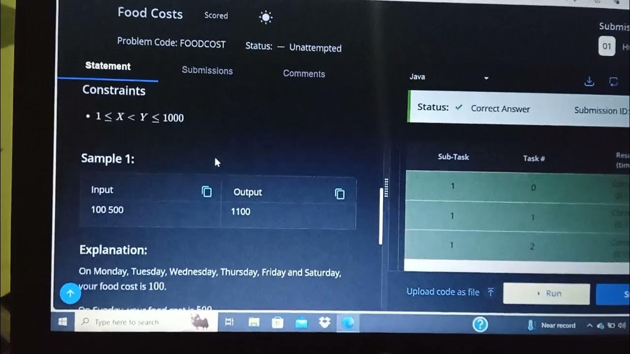 Food Costs Java Codechef Solution Youtube