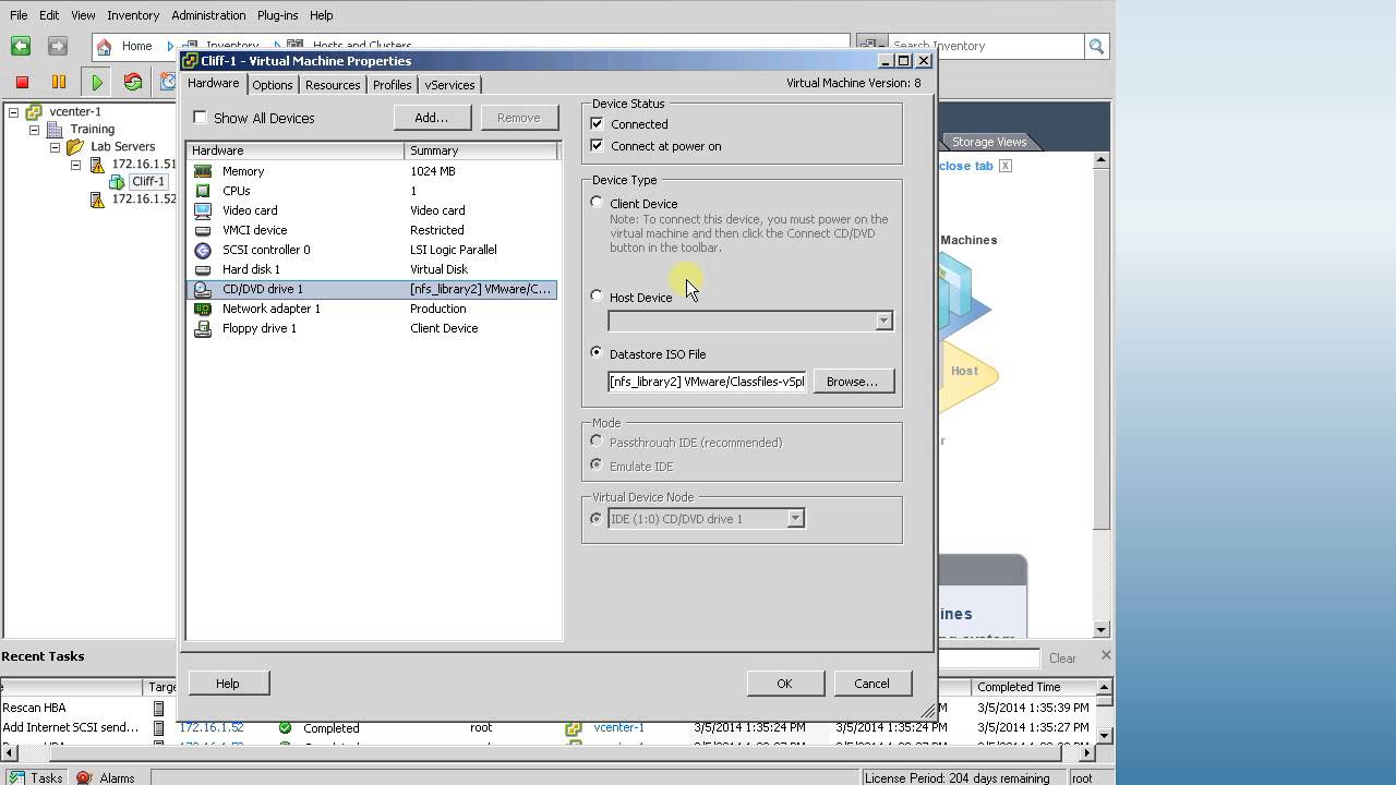 vMware labs How to dettatch or unmount a DVD CD or Floppy in vSphere ...