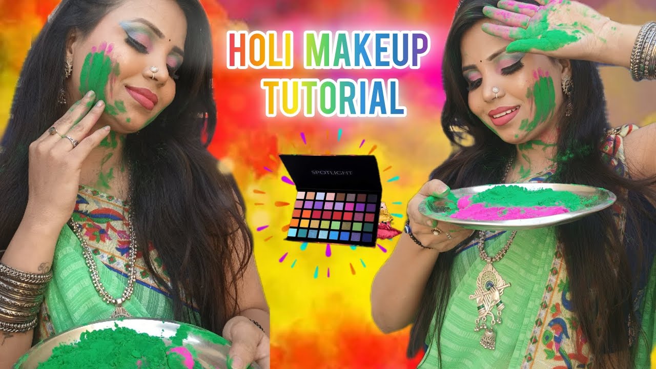 Colourful Holi makeup Tutorial 2024 step to step easy holi makeup ...