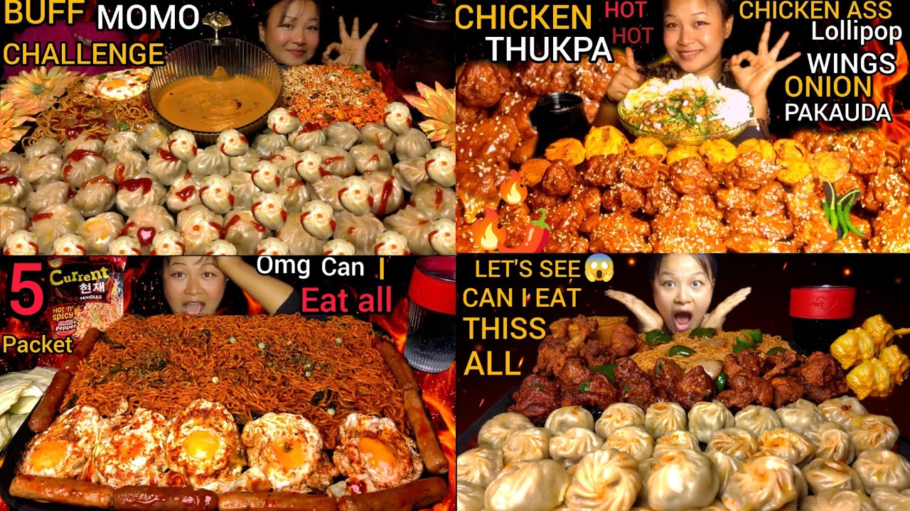 😱 INSANE UNLIMITED BUFF MOMO 🥟 &5 PACKET CURRENT 🥵 SPICY CHICKEN THUKPA ...