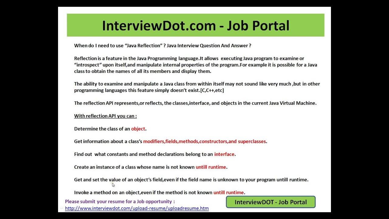 Java Interview Questions And Answers When to use Java Reflection API in your application - YouTube