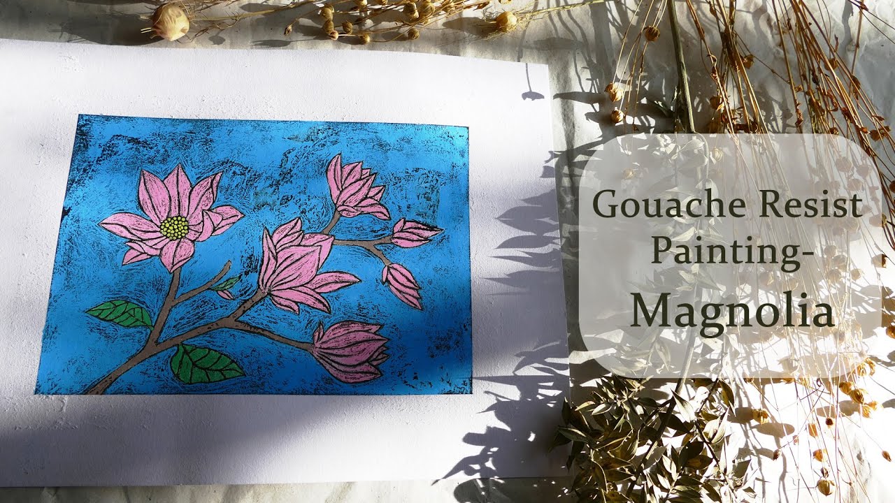 Gouache Resist Painting - Magnolia - YouTube
