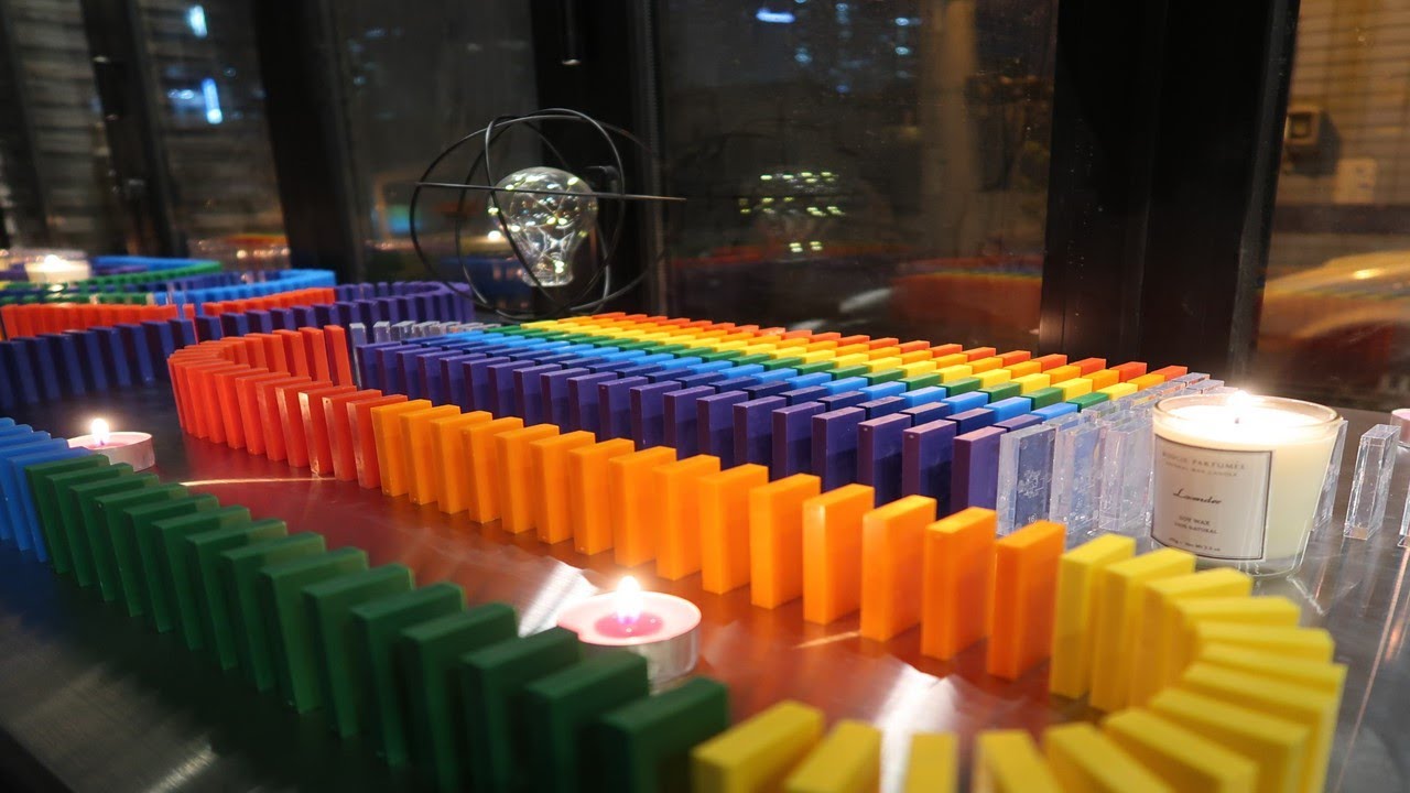 RAINBOW Candle Domino !!! Satisfying VIDEO !!! - YouTube