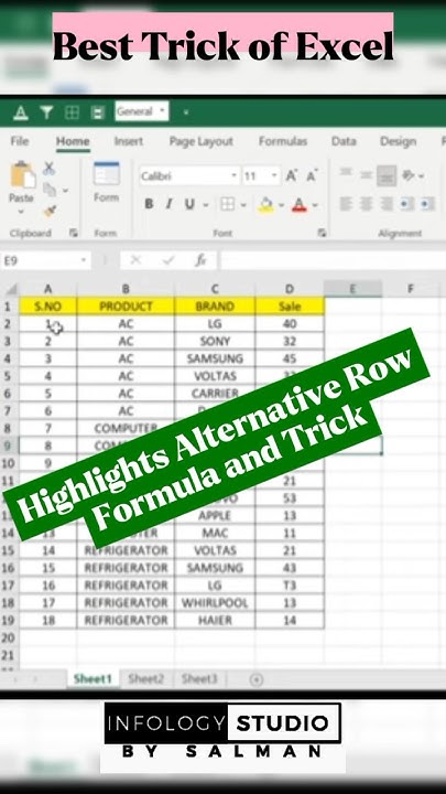 Highlights Alternative Row Trick and Formula in Excel | Shorts #exceltutorial #excelformula # ...