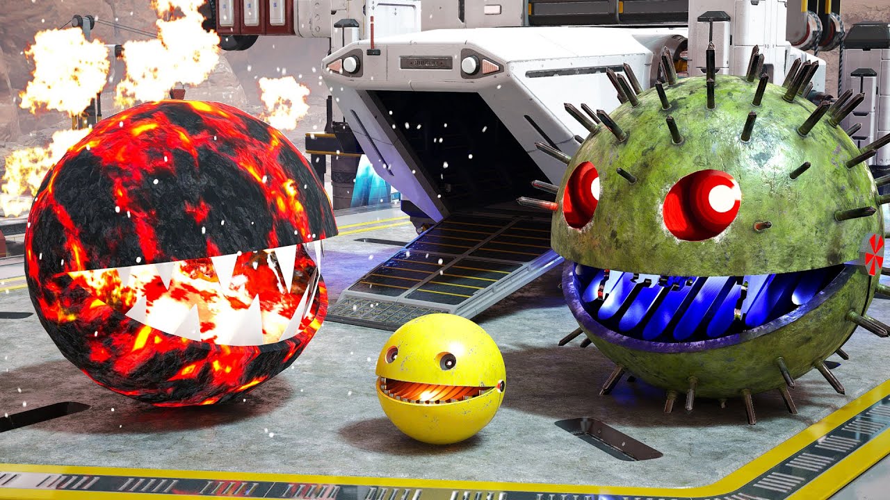 Robot Pacman VS Lava Monster & Spiky Monster in Space Colony - YouTube