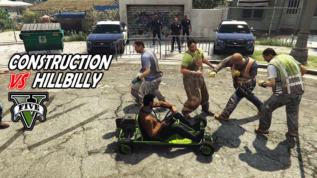 NPC Fight Redneck vs Construction Workers - GTA V - YouTube
