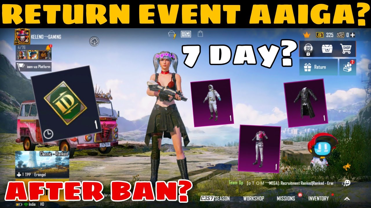 Welcome Back Event Bgmi | Return Event Bgmi | Get Free Rename Card ...