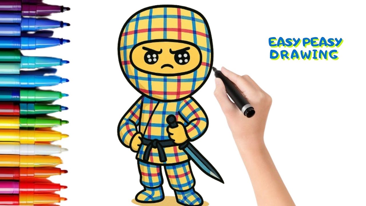 How To Draw Checkered Ninja | Step By Step art lesson for beginners ...