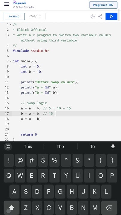 Swap Two Variables Without a Temp Variable in C #elkick #shorts #LearnC ...