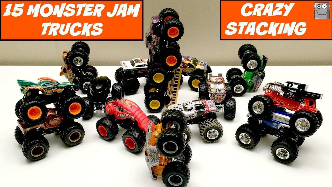 15 MONSTER JAM TRUCKS Crazy Stacking Mayhem - YouTube