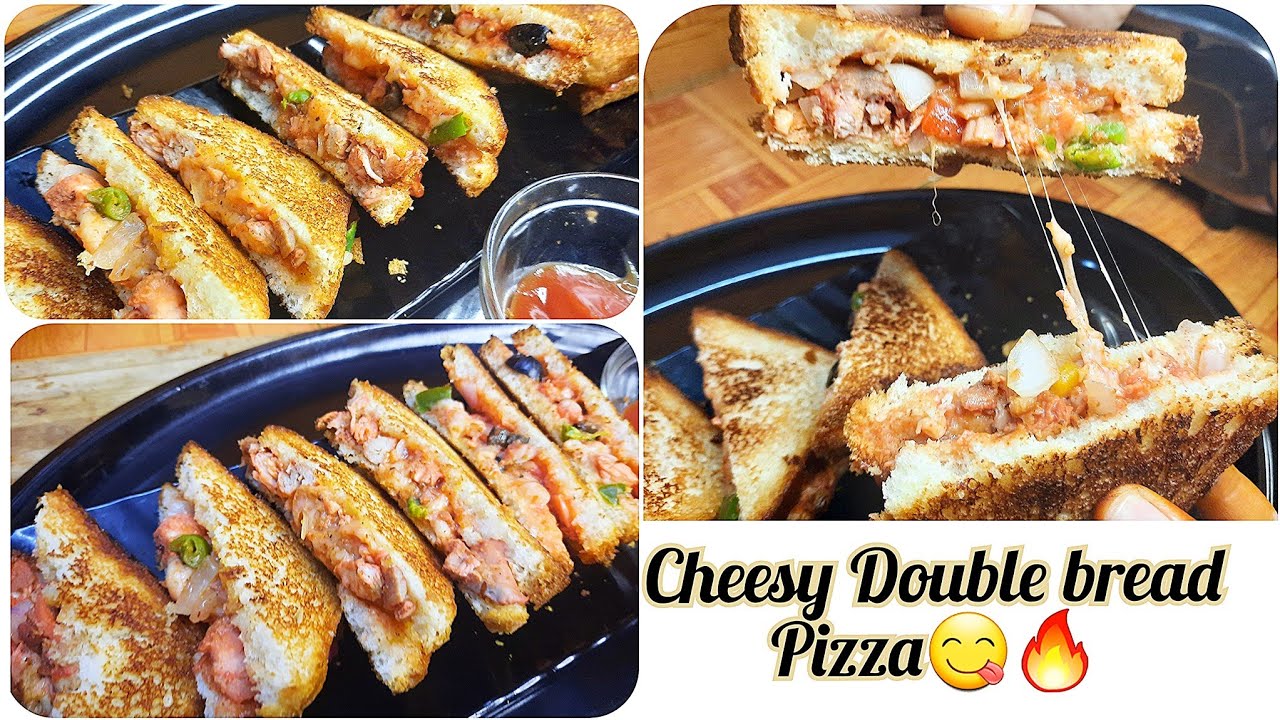 mazedaar chessyy Double bread pizza recipe😋🔥best snack recipe for kids ...