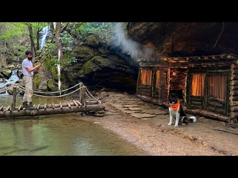 3 Days Solo SURVIVAL in Rain - I Built CAVE with Fireplace. Bushcraft Camping - Fishing