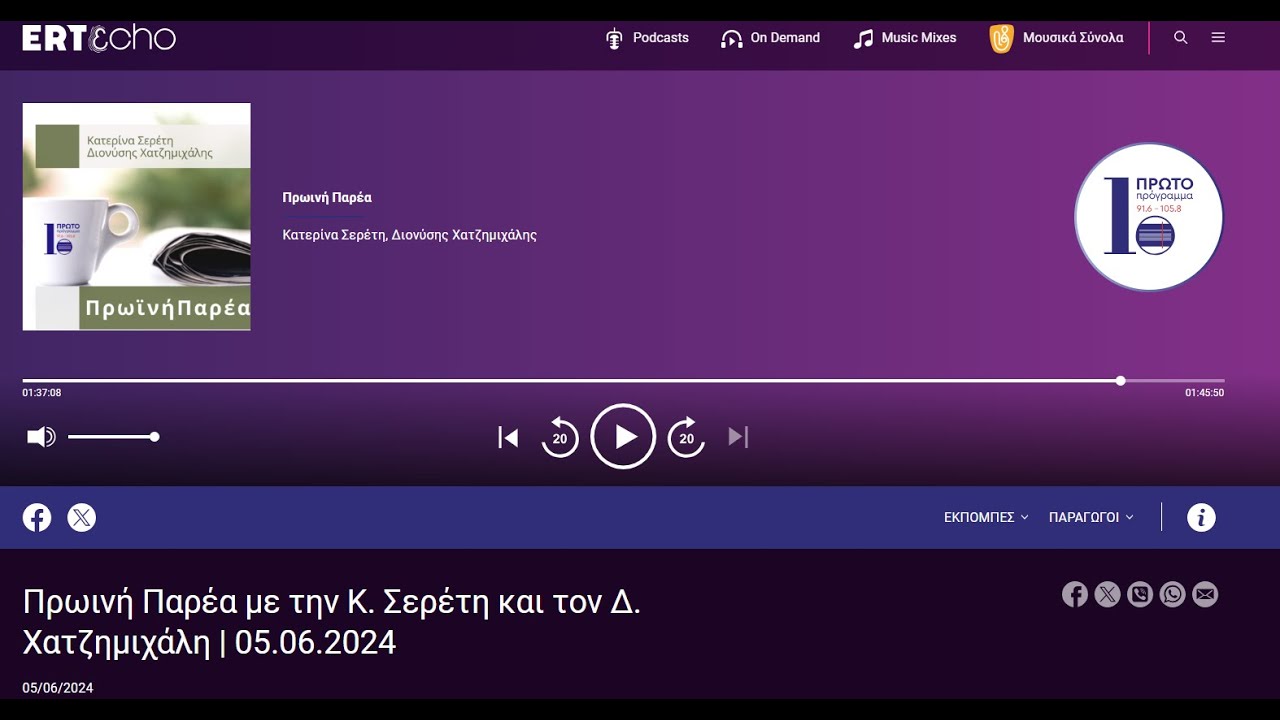 ΣΥΝΕΝΤΕΥΞΗ ΣΤΗ ΠΡΩΙΝΗ ΠΑΡΕΑ, ΡΑΔΙΟΦΩΝΟ ΕΡΤ, 5/6/2024 ΓΙΑ ...