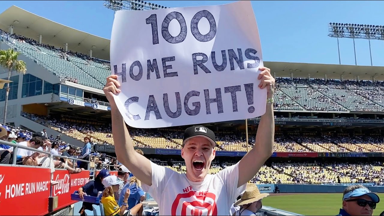 I got my 100th GAME HOME RUN BALL at Dodger Stadium!!! - YouTube