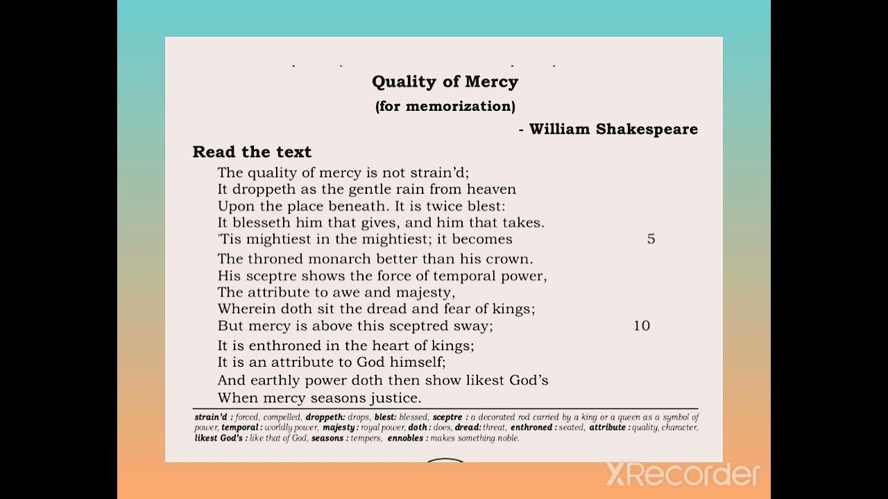 QUALITY OF MERCY: William Shakespeare - YouTube
