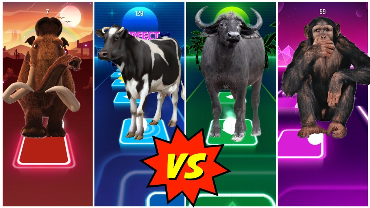 🦣 Funny Mammoth 🆚 🐄 Funny Cow 🆚 🦬 Funny Buffalo 🆚 🐒 Funny Monkey | Tiles Hop EDM Rush - YouTube