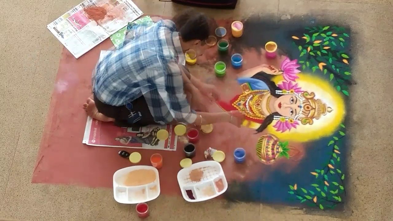 Making of Lakshmi Rangoli - 2 - YouTube