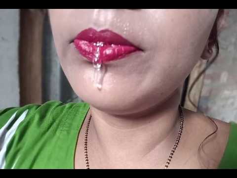 closeup Spit challenge with tongue roted