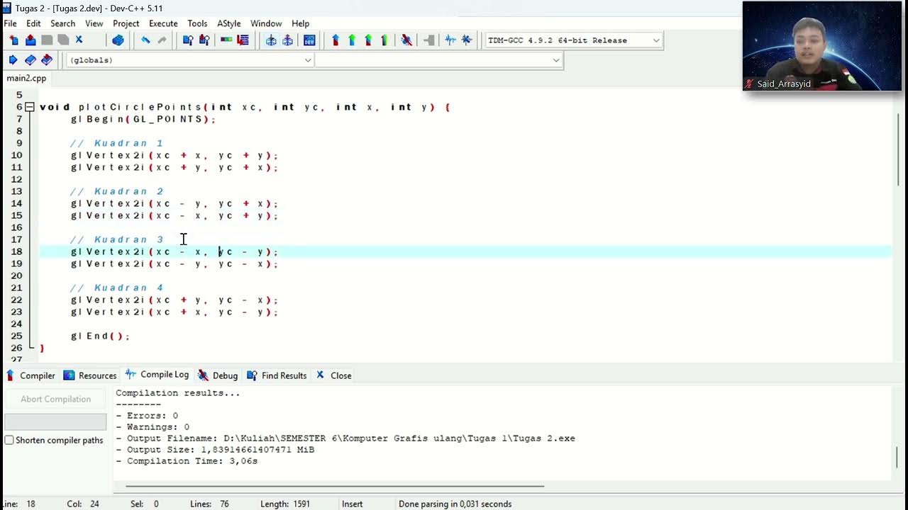 Membuat Lingkaran dengan Algoritma Bresenham dan OpenGL - YouTube