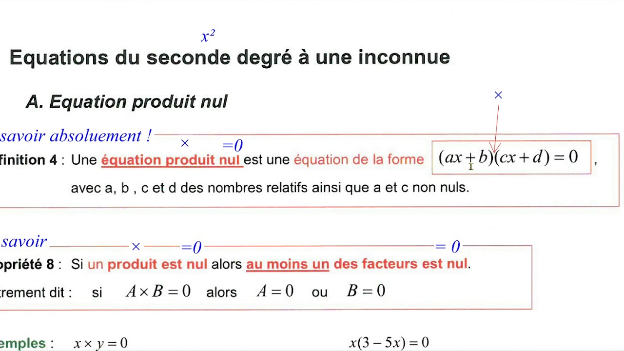 3eme Leçon - II. A. Equation produit nul PART1 - YouTube